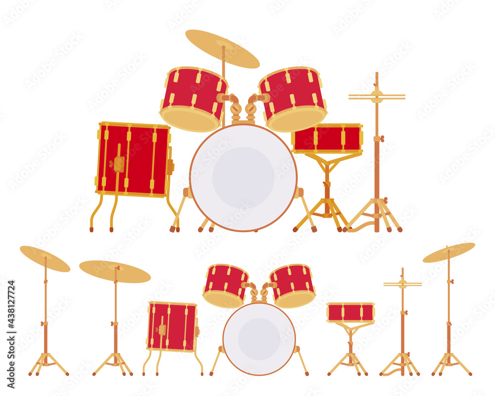 Complete drum set with cymbals and stands. Percussion instruments for ...
