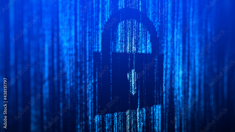 Blue cyber security background with matrix . Technology stream binary code. Big data ...