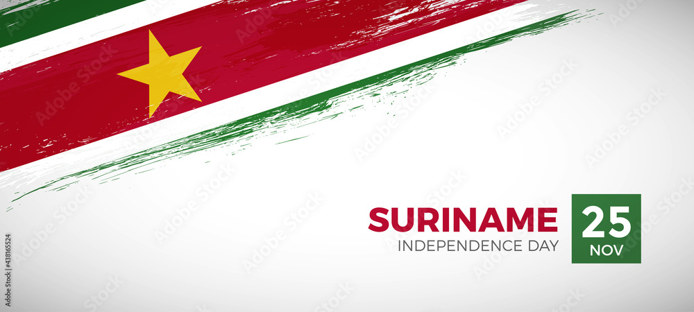 Happy independence day of Suriname with brush painted grunge flag ...