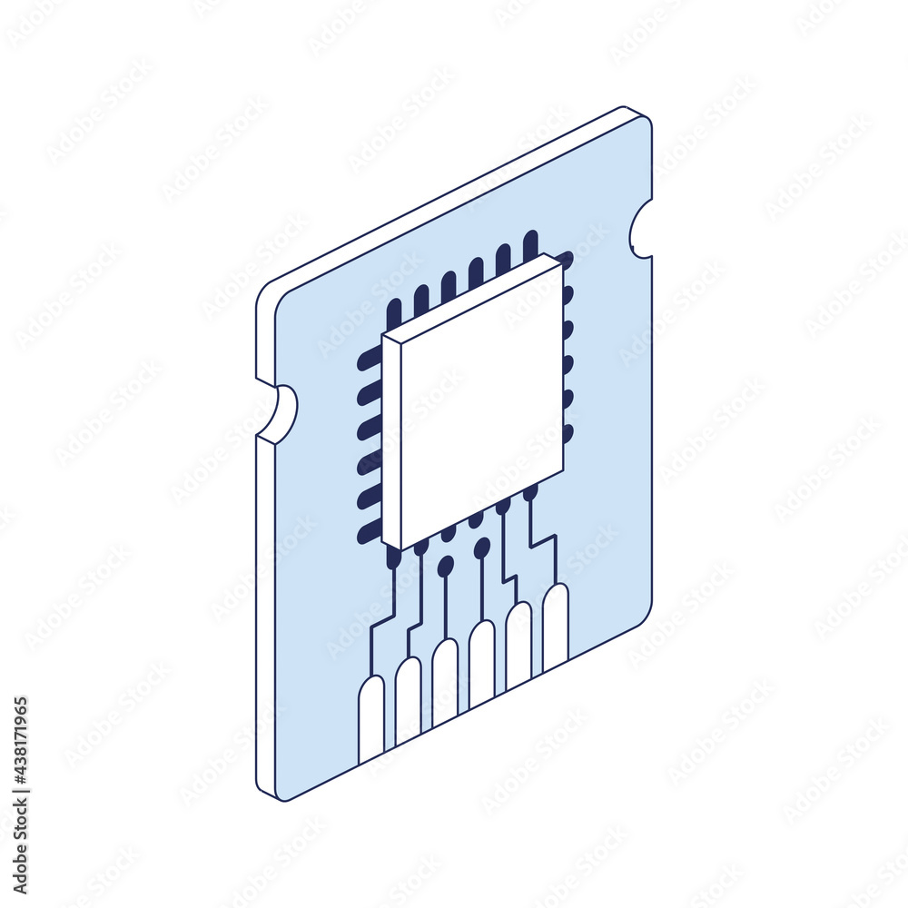 Chip processor. Vector 3d line isometric, color web icons, new flat ...