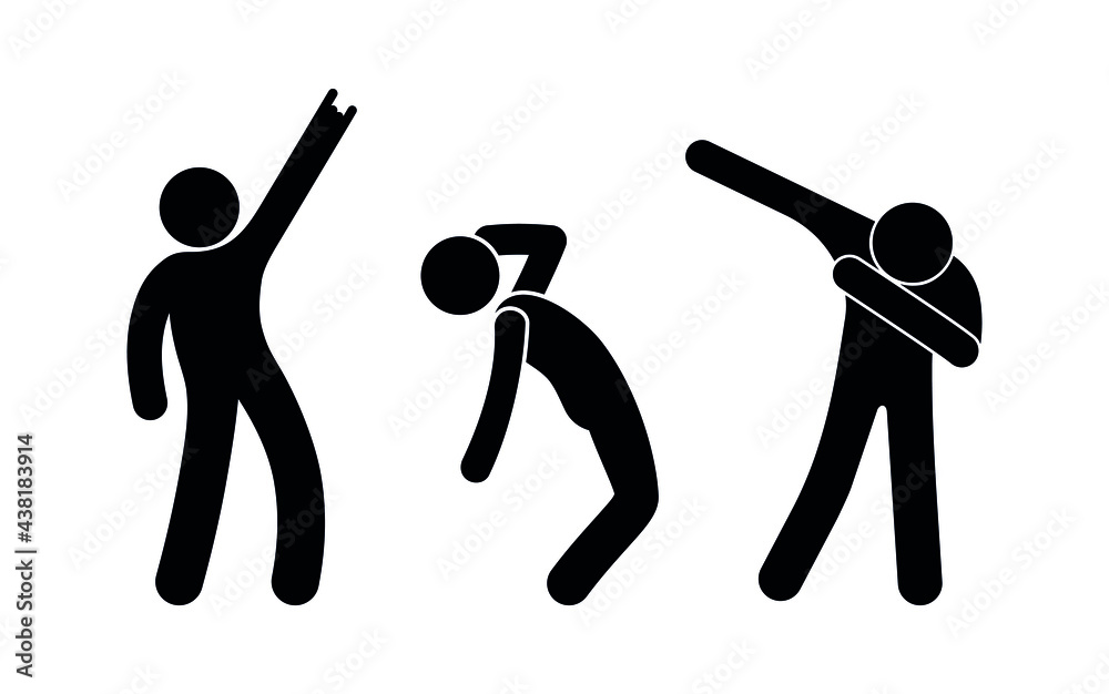 dancing people icons, character set human silhouettes, poses and ...