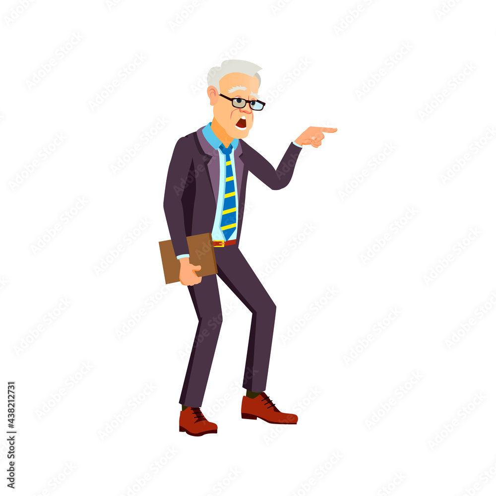 senior man school principal screaming and pointing at pupil cartoon ...