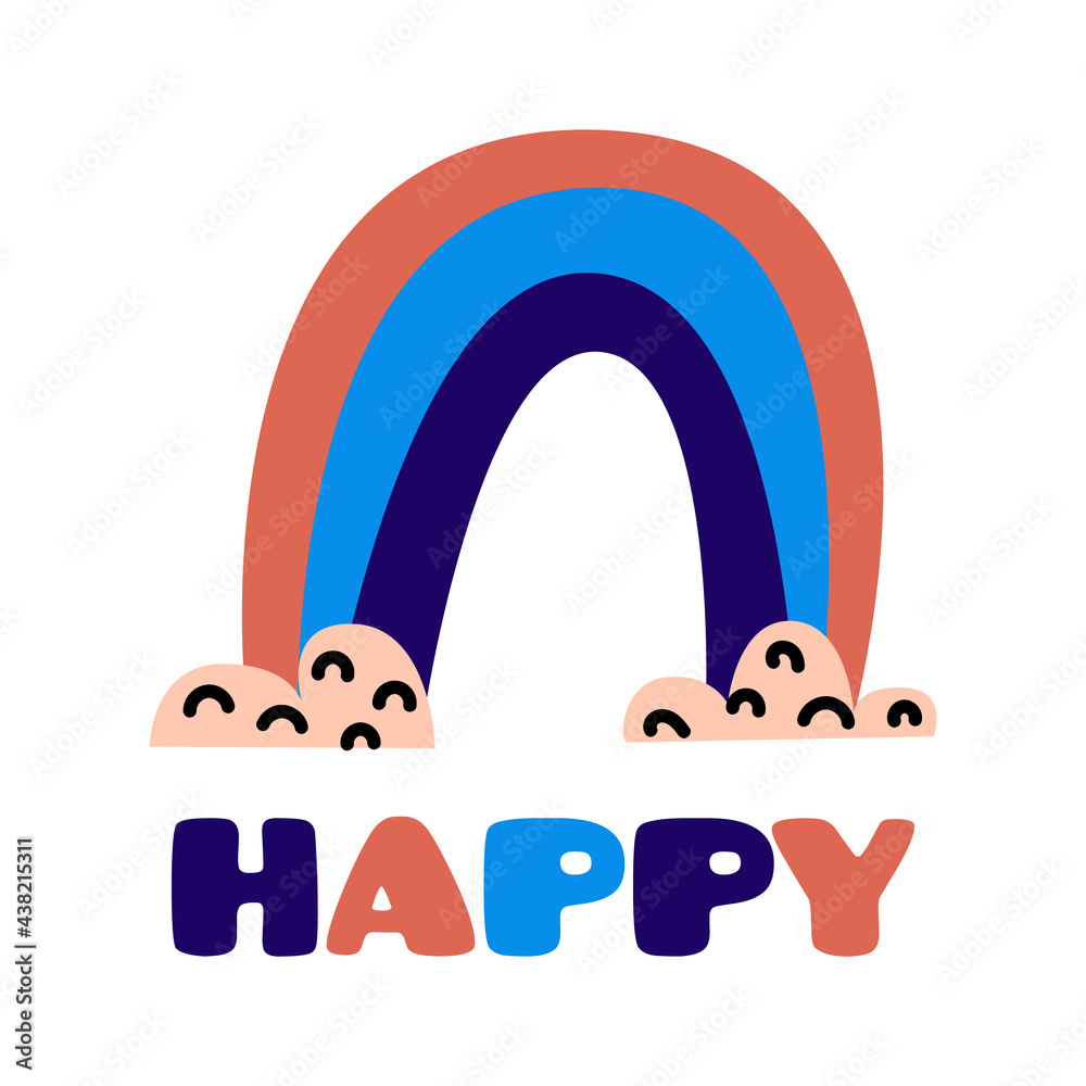 Happy colorful rainbow with lettering. Funny cartoon modern ...