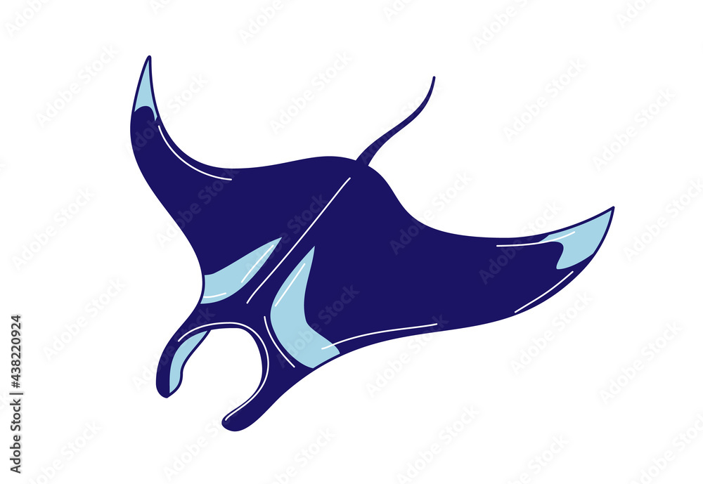 Skate blue color icon. Swimming stingray. Oceanarium animal. Electric ...