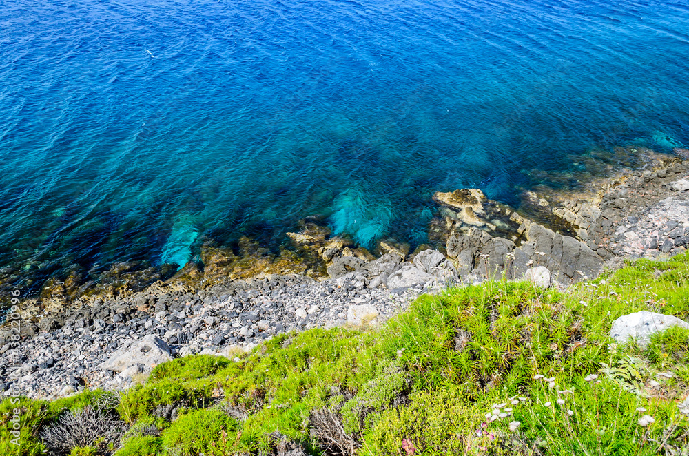 Aerial View of Greek Beach with Crean Turquoise Waters of Mediterranean ...