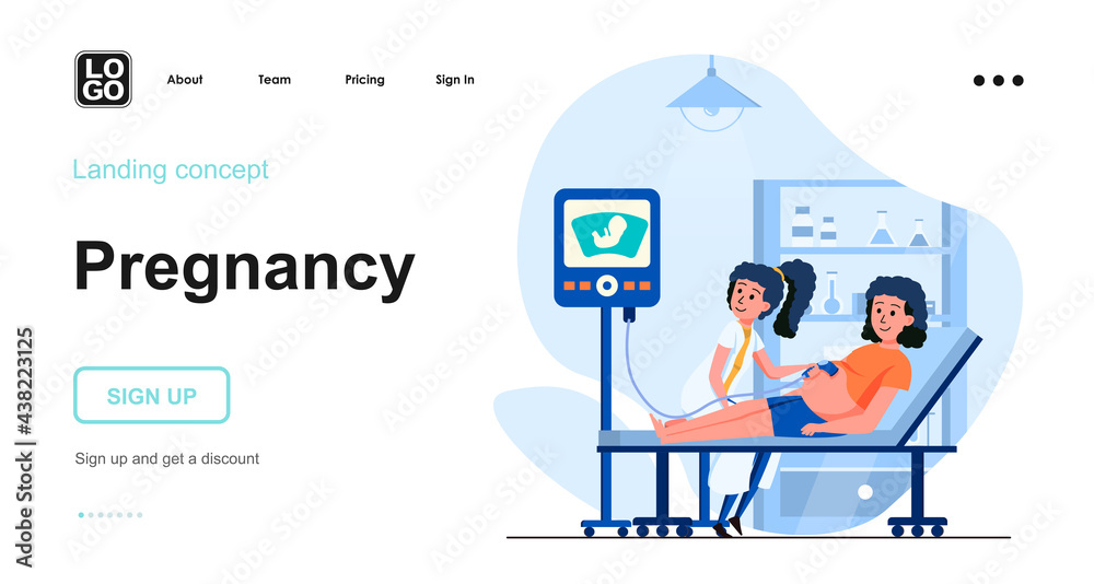 Pregnancy web concept. Pregnant woman on ultrasound examination ...