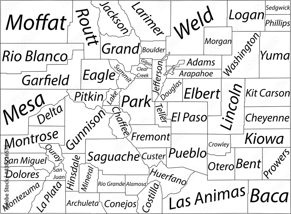White vector map of the Federal State of Colorado, USA with black ...