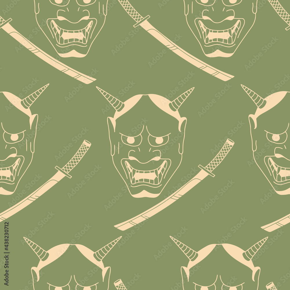 Grafika wektorowa Stock: Japanese hannya (hanya) mask and katana ...