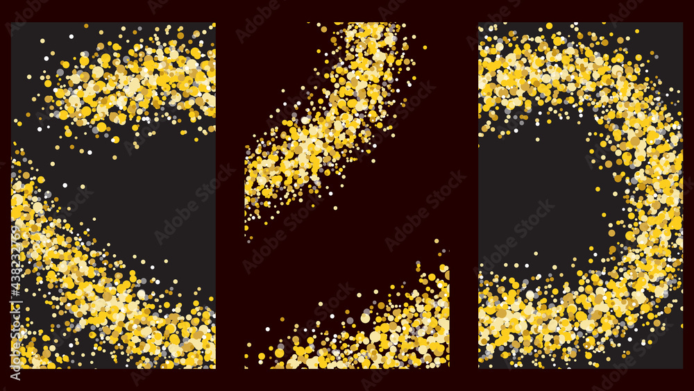 Set of minimal abstract dark backgrounds with sprayed golden glitter ...