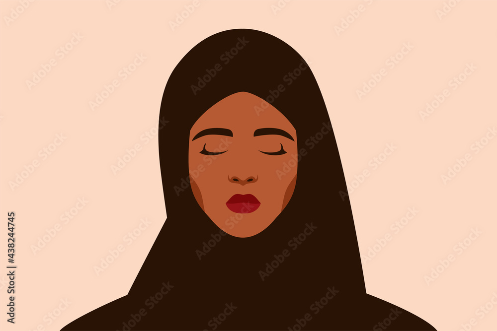 Sad arabian woman with closed eyes. Portrait of weeping girl emotions ...