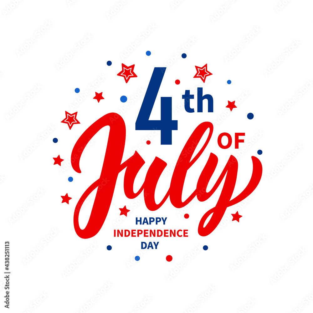 Happy 4th of July handwritten text isolated on white background. Vector ...