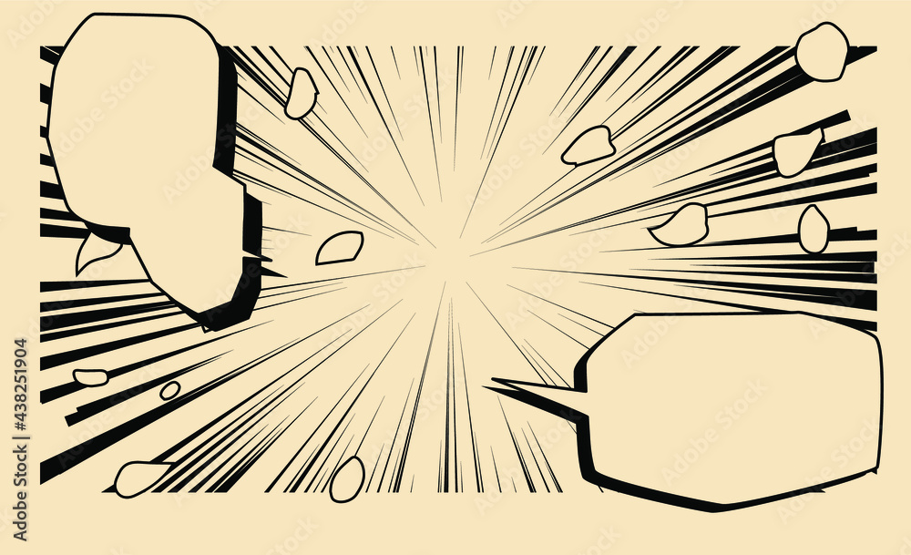Blank Manga Comic Book Page With Speed Lines And Speech Bubbles Vector