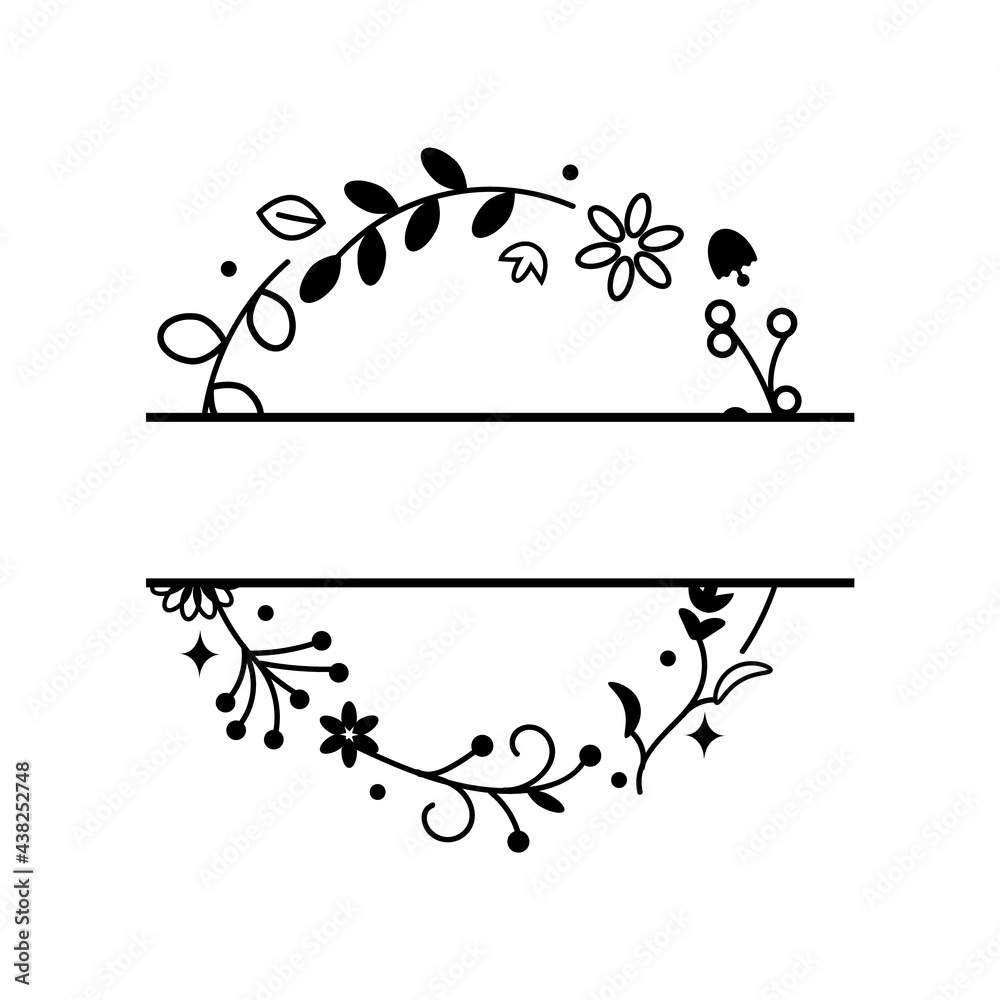 Flower and leaves wreath split monogram. Floral frame with text space ...