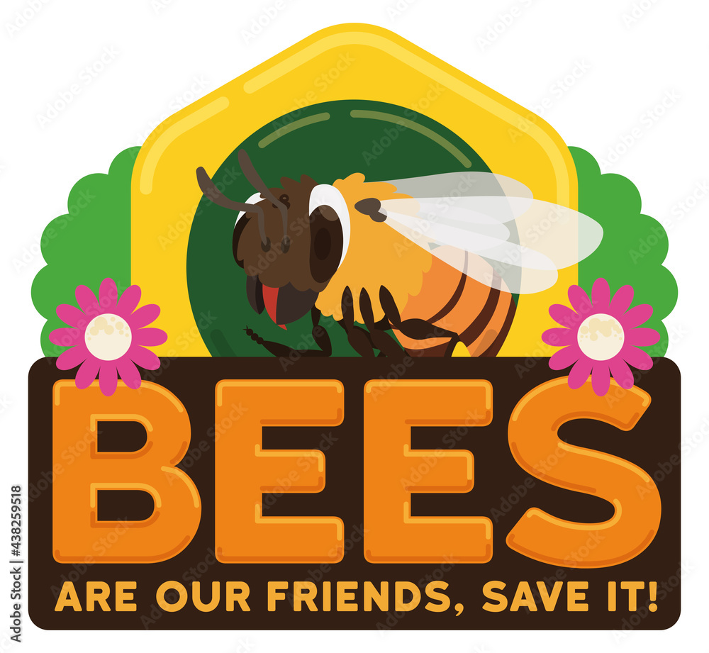 Button with Bee, Vegetation, Flowers and Sign Promoting Conservation ...