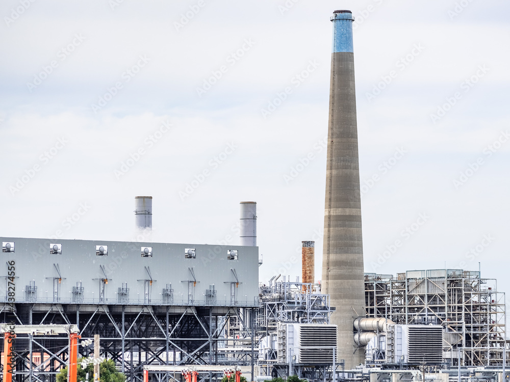 New Combined-cycle natural gas-fired power station on the left (air ...