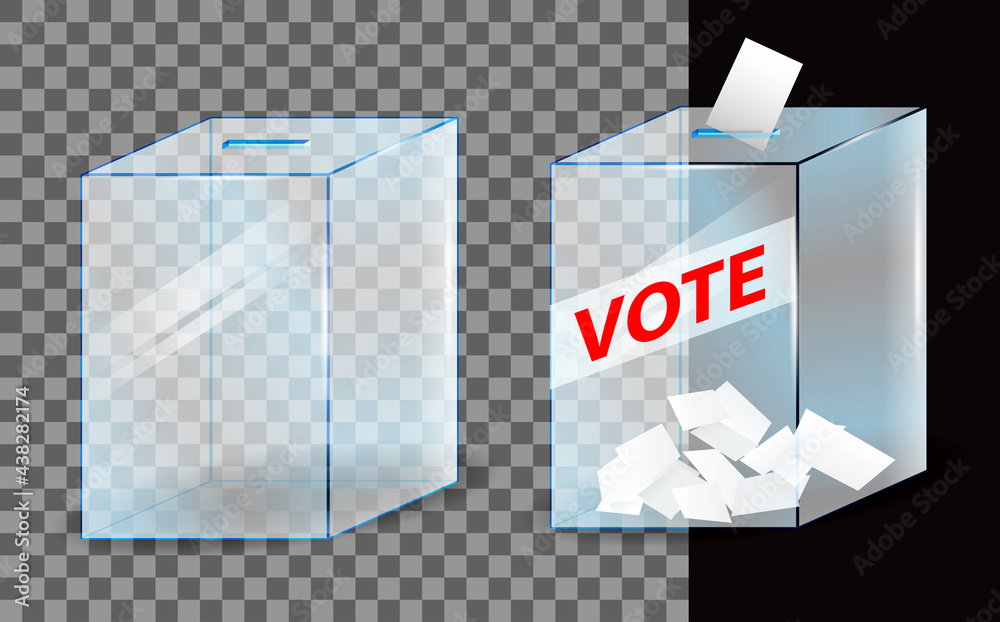 set of realistic vote box or glass ballot box transparent or realistic ...