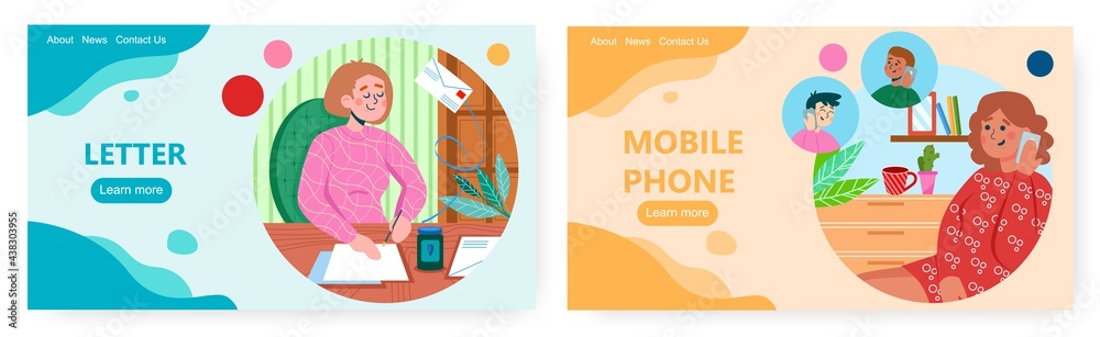 Means of communication, landing page design, website banner vector ...