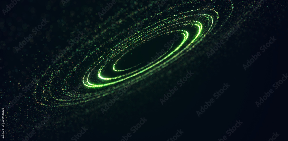 3d rendering, science fiction background of glowing particles with ...