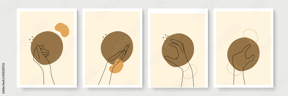 Set of female male hands in minimal linear style. Modern single line ...