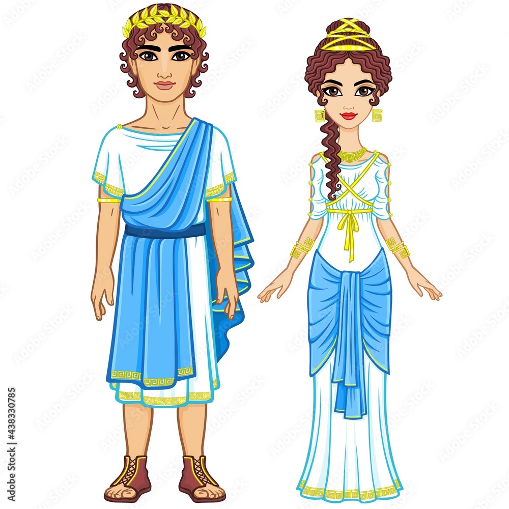 Animation portrait of a family in clothes of Ancient Greece. Full ...