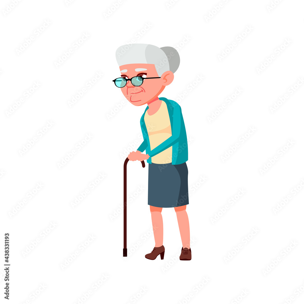 old lady walking with stick outdoor cartoon vector. old lady walking ...