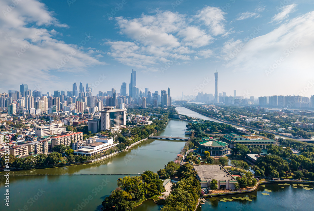 Aerial photography of urban architectural landscape along the Pearl ...