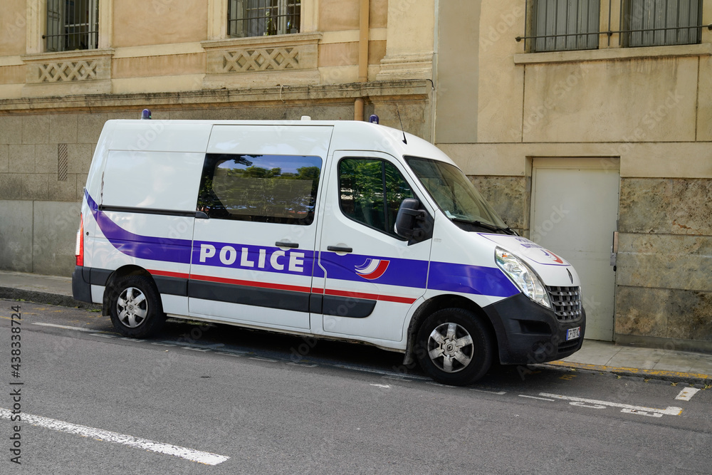 police van french with stickers logo sign text on side panel Stock ...