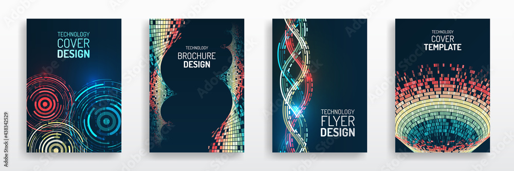 Science and innovation hi-tech background. Sci-fi Flyer design. Set of ...