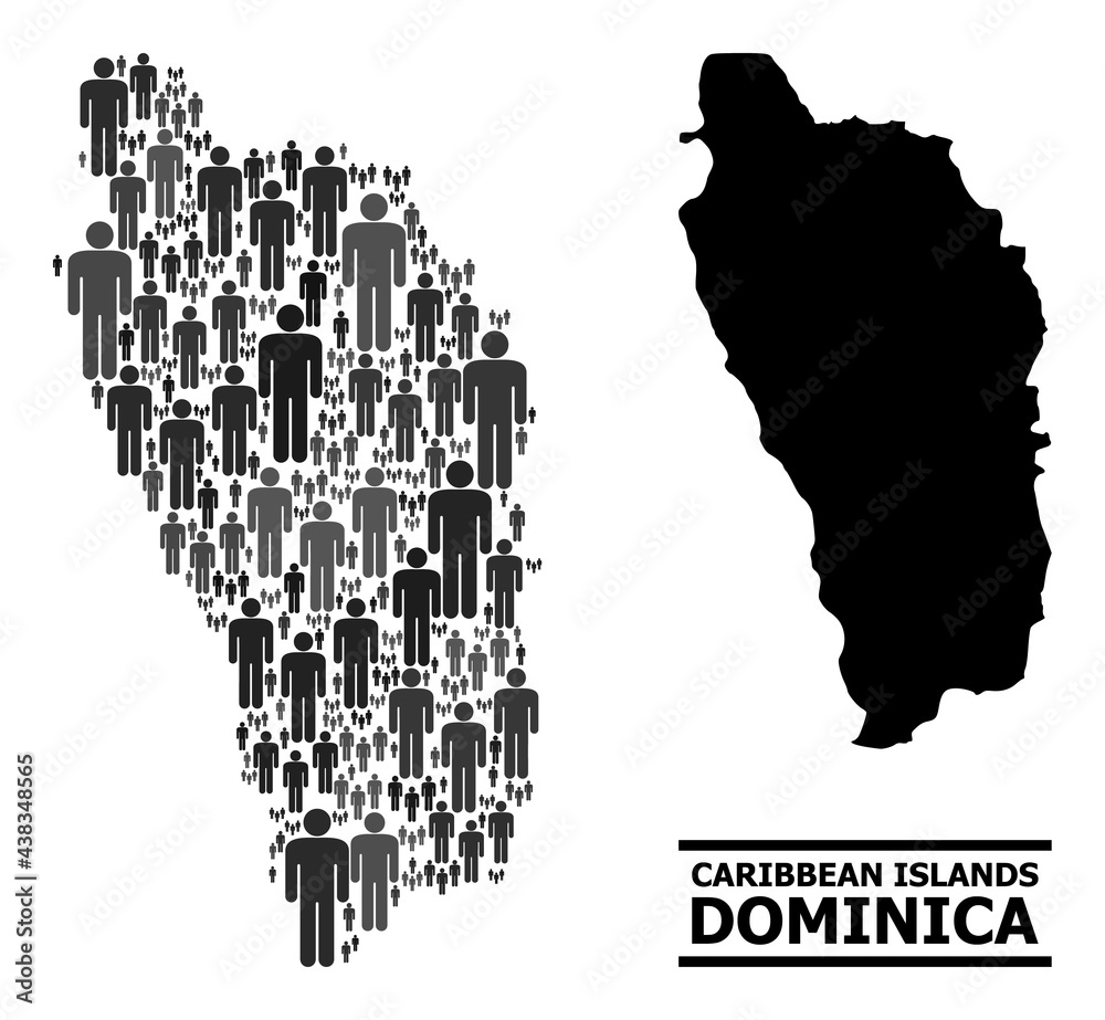 Map of Dominica Island for social agitprop. Vector demographics collage ...