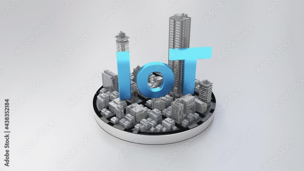'IoT' technology smart city that appears while rotating in a circle on ...