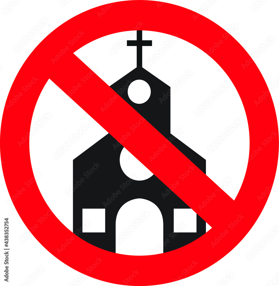 black christian church icon under the red ban sign. Religion ...
