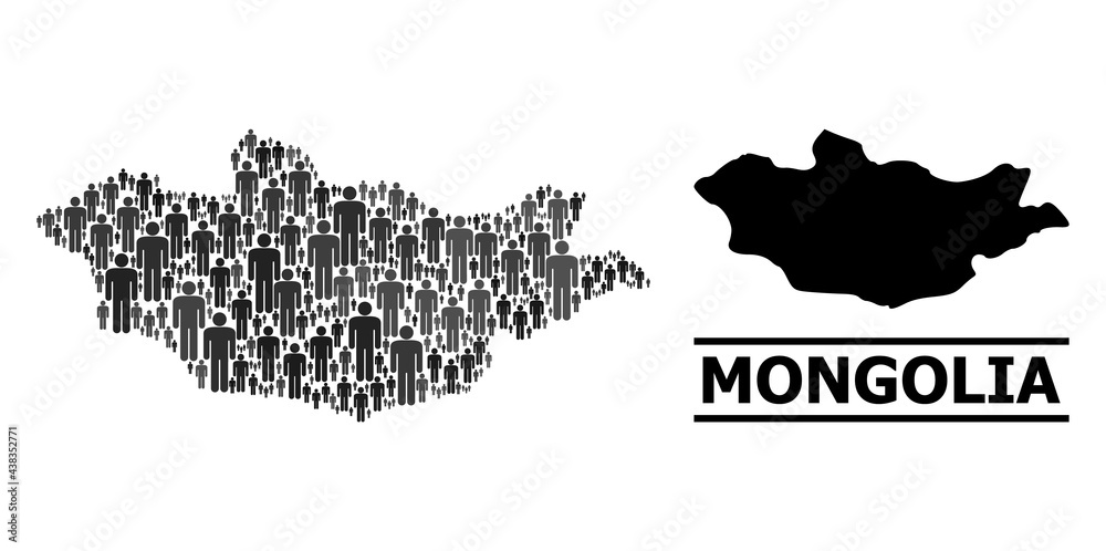 Map of Mongolia for social agitprop. Vector population mosaic. Pattern ...