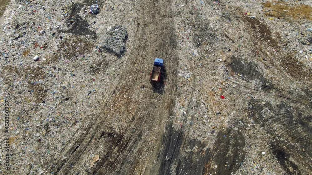 Garbage dump with plastic bags and food waste. Arial view of garbage ...