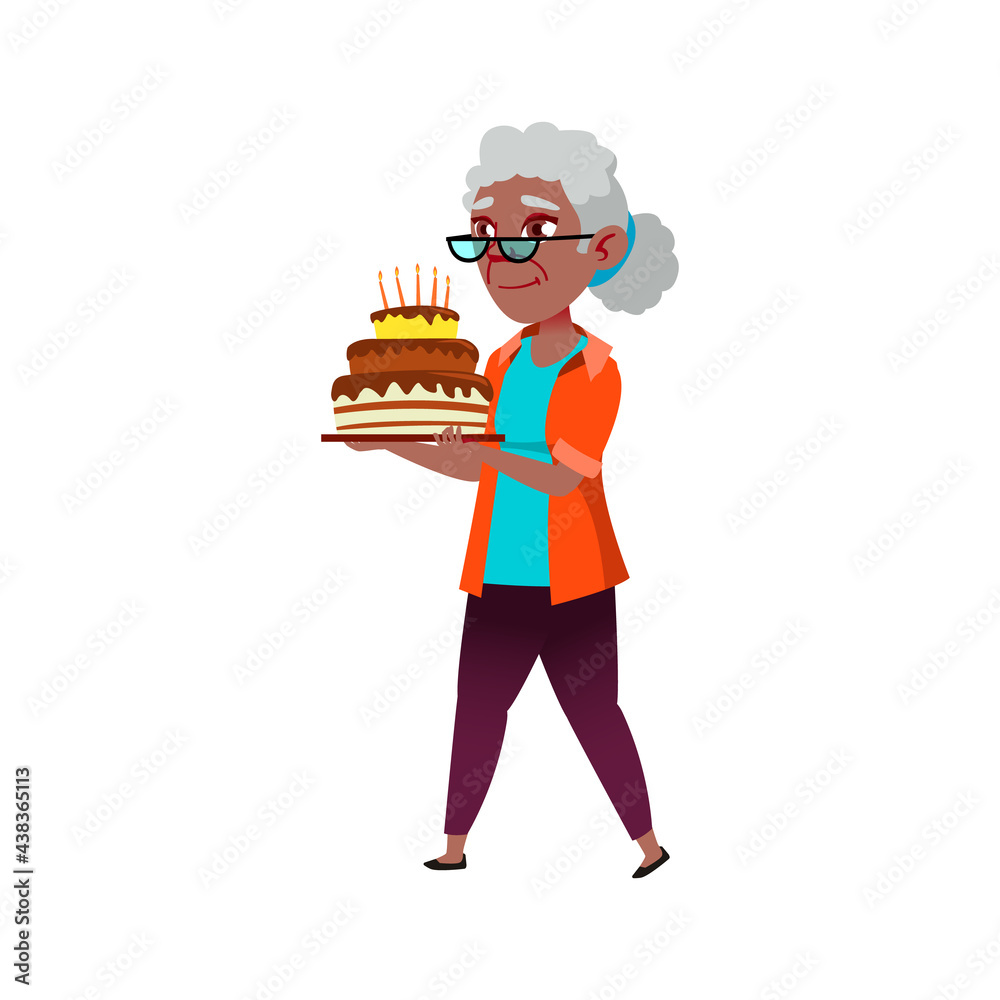 old african lady carrying birthday cake on party cartoon vector. old ...