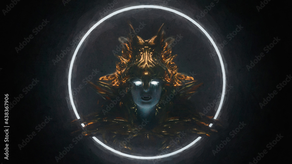 Digital illustration of floating bust of beautiful crying pale-faced ...