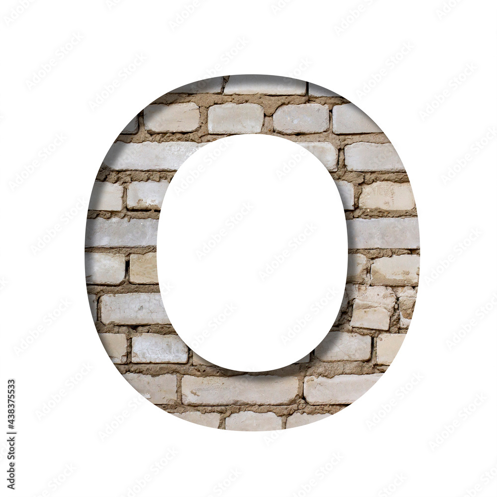 Font on white brick. The letter O is cut from white paper the ...