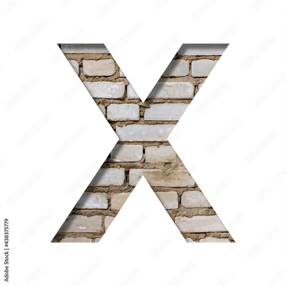 Font on white brick. The letter X is cut from white paper the ...