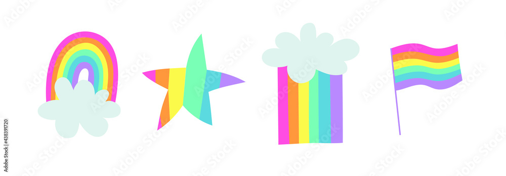 Vector Flat Illustration Rainbow. Cartoon Pride Colorful Drawing. LGBTQ ...