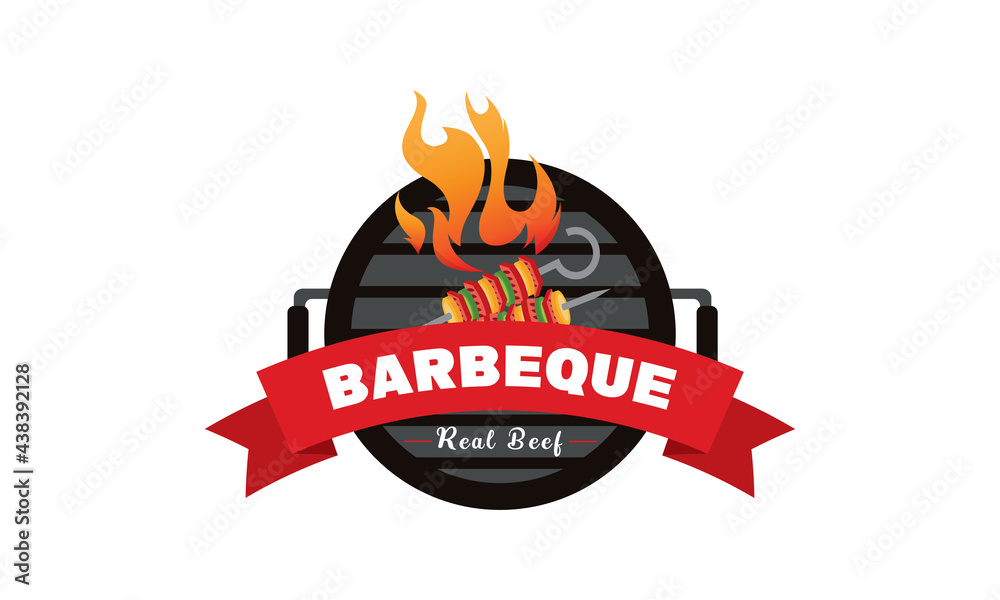 Vintage Grill,Barbeque, Steak,With fire flame Logo design Stock Vector ...