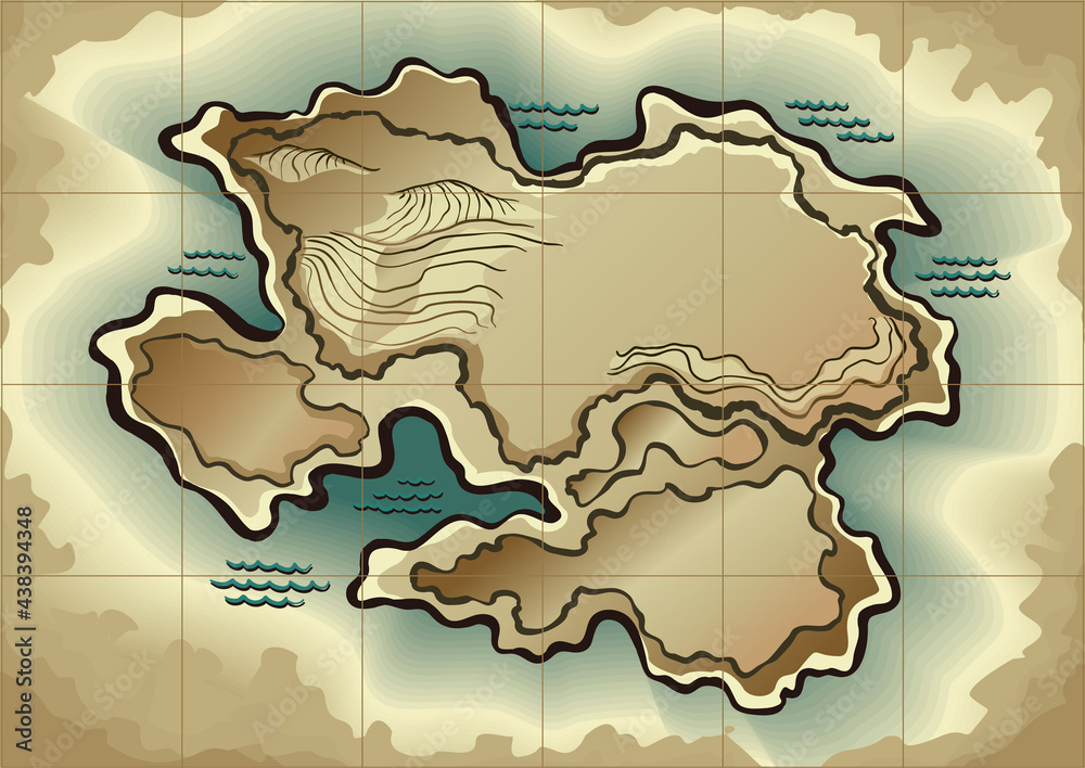 Cartoon island map template for next level game. Pirate map with old ...