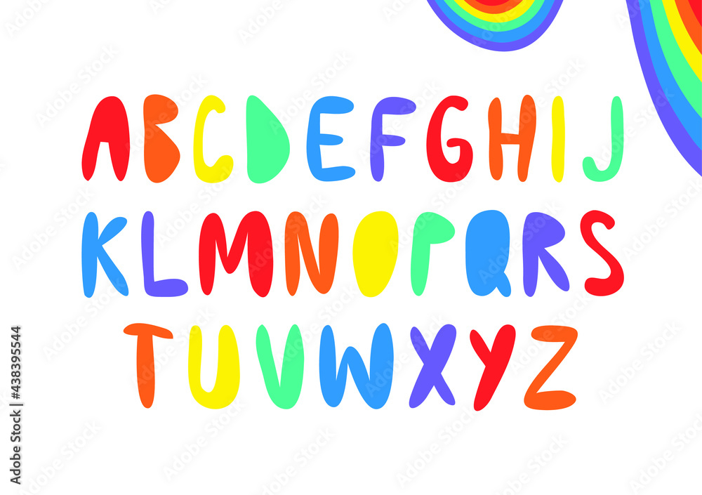 Vector Flat Illustration Rainbow Font. Cartoon Pride Colorful Drawing ...