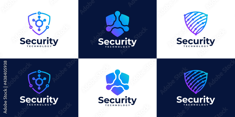 collection of Cyber security logo with shield and dot concept. Stock ...