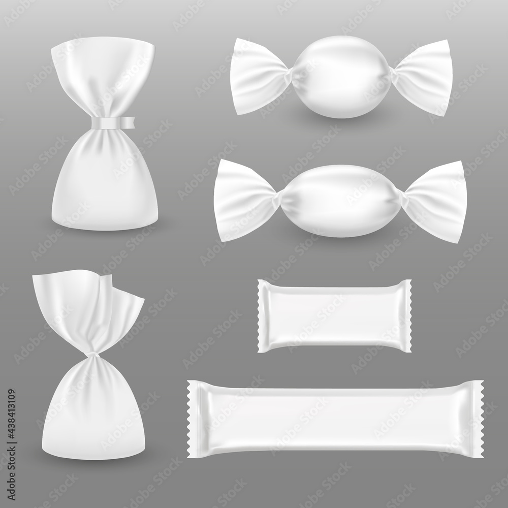 Candy and chocolate packing set. Blank Mockup. Vector 3d realistic ...