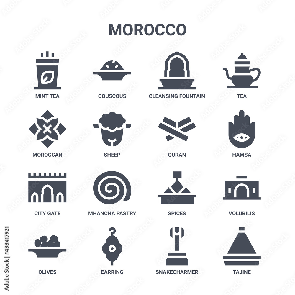 icon set of 16 morocco concept vector filled icons such as couscous ...
