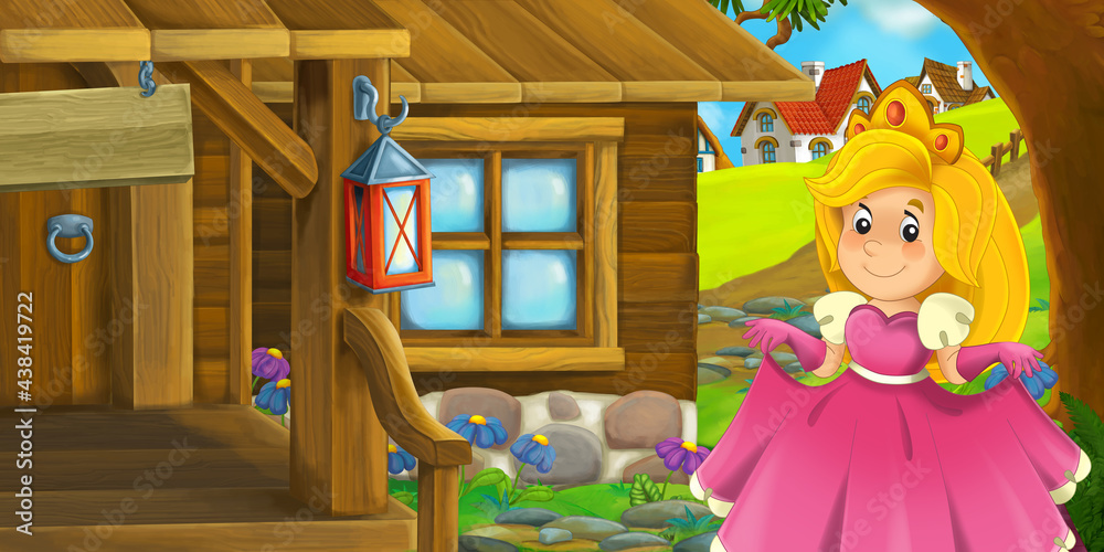 cartoon wooden farm house with princess illustration Stock Illustration ...