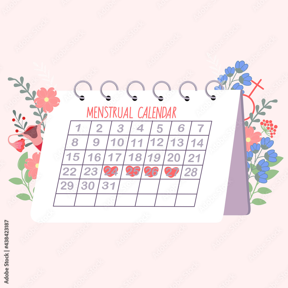 Vetor de Woman critical days, gynecological menstruation cycle period ...