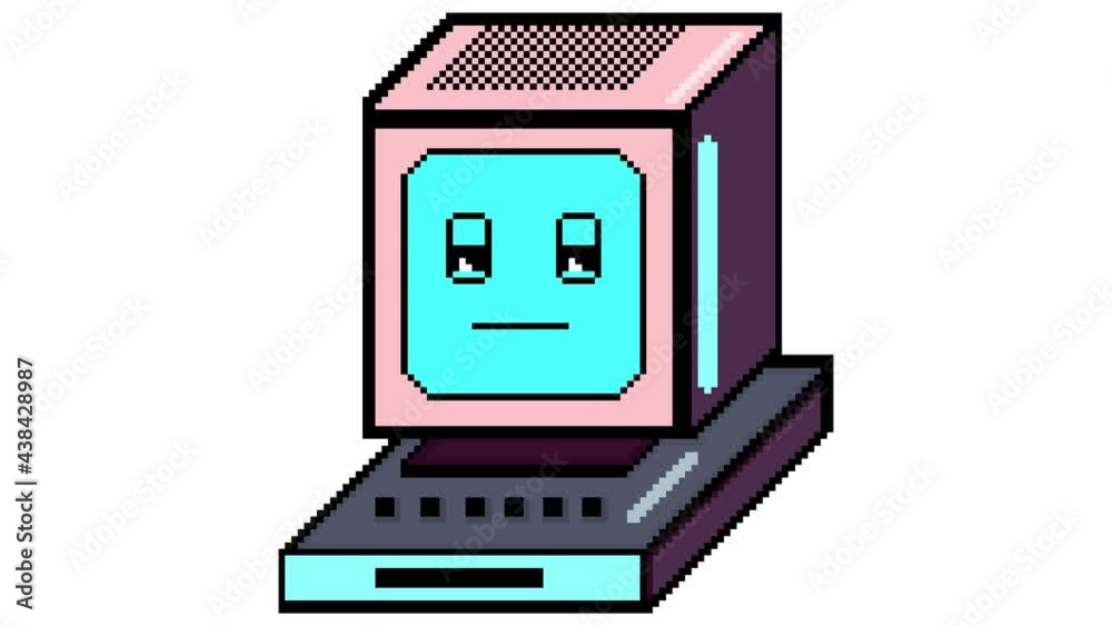 illustration of a computer. 2D pixel animation. color animation ...
