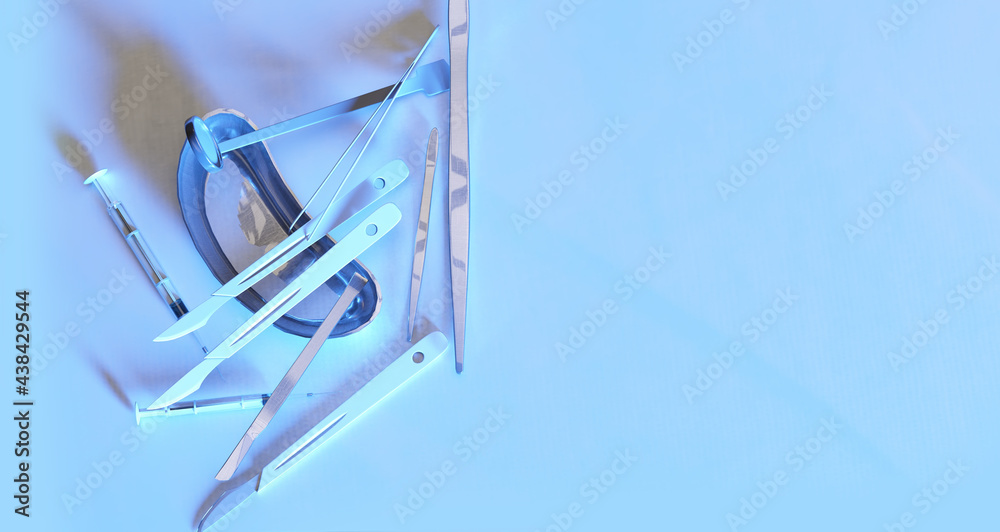 medical surgical tools on the table, medical device background render ...
