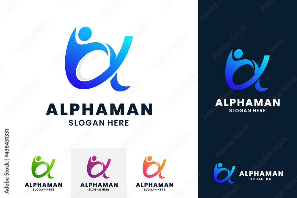 Alpha logo with human vector illustration. Creative growth logo ...