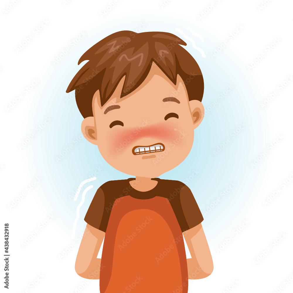 Boy shy portrait of feel shy boy smiling and biting his teeth for ...